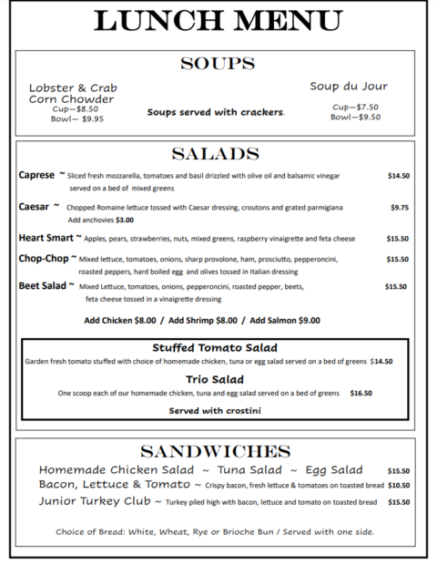 Lunch Menu | Paulie's at the Oaks on 44